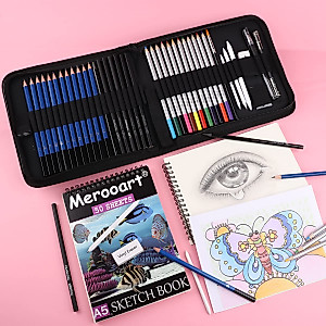Merooart Drawing and Sketching Set with Sketchbook Artist Adult Beginner Professional Art Supplies Set Graphite Charcoal, Watercolor Pen for Coloring, Sketching, Mixing Durable Art Pencil