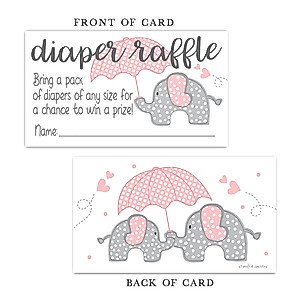 Pink Elephant Diaper Raffle Tickets (50 Count) - Girl Baby Shower Game