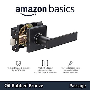 Amazon Basics Contemporary Stamford Door Lever, Passage, Oil Rubbed Bronze