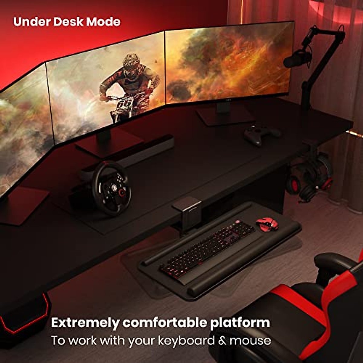 Tilt&Height Adjustable Keyboard Tray Under Desk or Above Desk - Klearlook 2 in 1 PU Leather Clamp-on Rotating Keyboard Platform w/Wrist Rest&Drawer(Under Desk,Upon Desk),25x11"Sit Stand Keyboard Riser