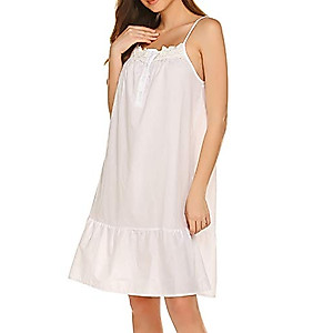 Ekouaer Womens, Lace Nightgown Nightshirt, Sleeveless, Sleepwear, Cotton Pajamas Sleep Dress, A-candy_white, X-Large