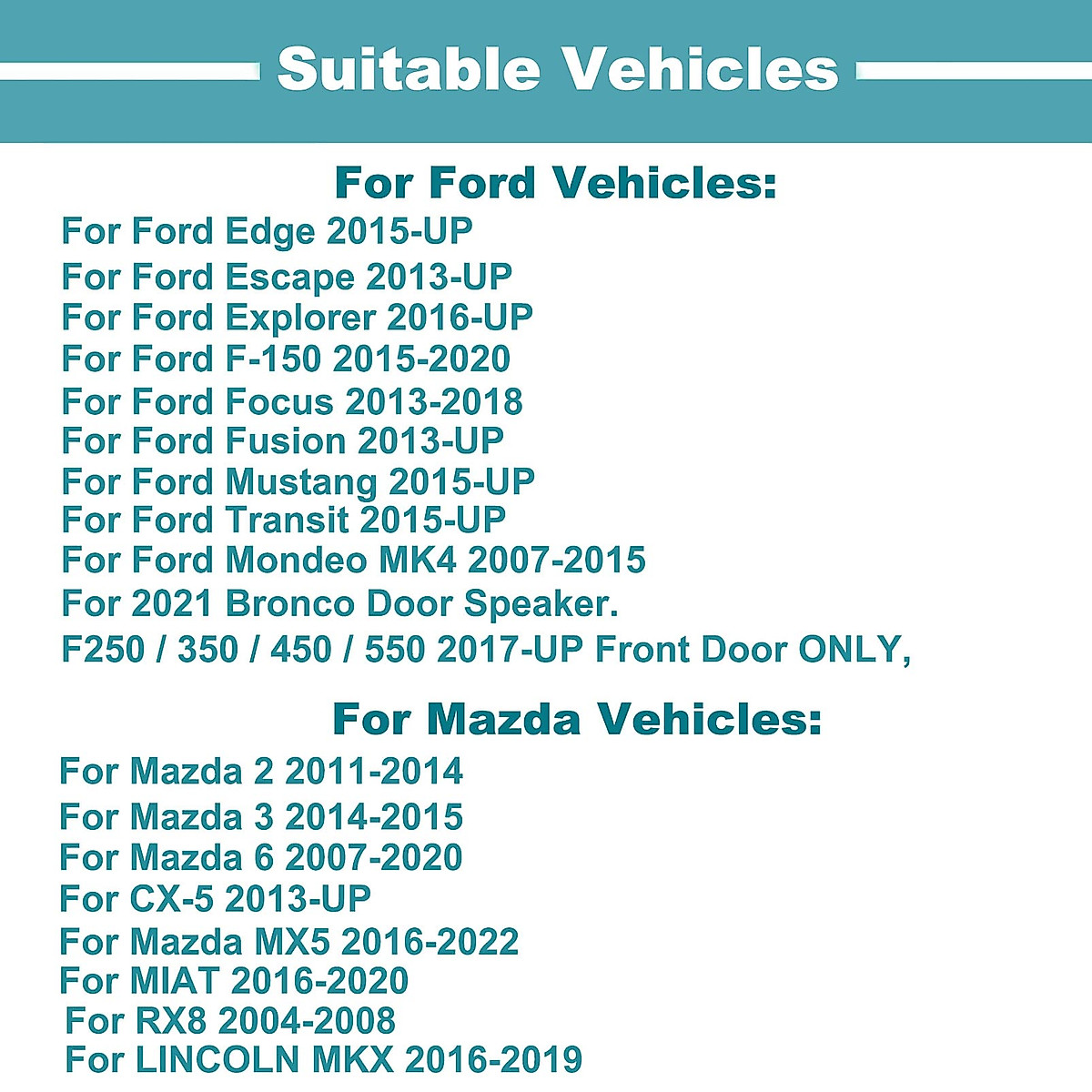 72-5602 Car Replacement Door Speaker Wiring Harness Plug Connector for 2011-2021 Ford F-150 Fusion Escape Focus Bronco Mustang Mondeo MK4 Mazda 2 3 6 CX5 Cable Plug Speakers Harness (Pack of 4)