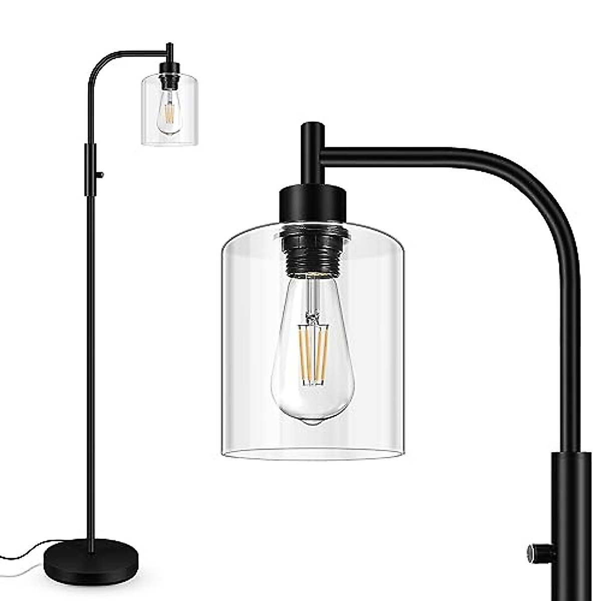 BoostArea Dimmable Floor Lamp, Standing Lamp with Glass Lampshade, 6W LED Bulb Included, Modern Floor Lamp, Industrial Floor Lamp, Bright LED Floor Lamp for Living Room and Bedroom, Office