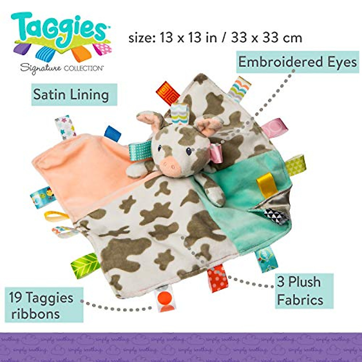 Taggies Chara Counter Blanket, Patches Pig, 13x13 Inch (Pack of 1)