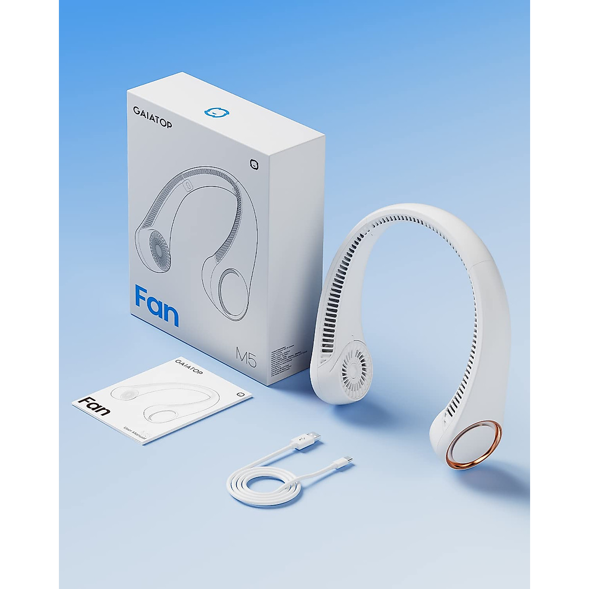 Gaiatop Portable Neck Fan, Rechargeable Hands Free Bladeless Portable Mini Fans, 3 Speeds 72 Air Outlet, Free Adjustment Personal Wearable Neck Fan Suitable for Traveling Office White