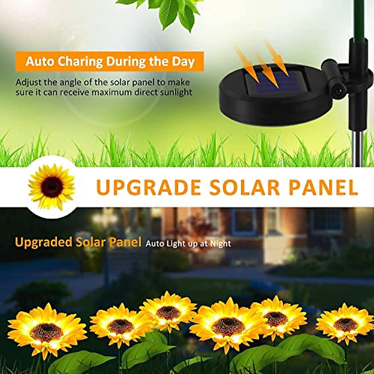 2 Pack Sunflower Solar Lights Outdoor Garden Decorative, Automatic Charging Solar Garden Lights Decorative, IP65 Waterproof LED Landscape Solar Outdoor Lights for Garden Patio Lawn Yard