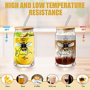 Hushee Set of 3 Bee Theme Gifts Honey Bee Cup Wine Glass with Lid Straw and Bee Makeup Bag and Bee Keychain for Thanksgiving Christmas Gifts for Women Teachers Employee Bee Lovers