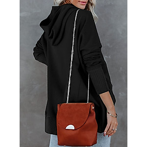 AlvaQ Women Black Sweatshirt V Neck Long Sleeve Button Up Pullover Hoodies Oversize Hooded Tops with Pocket Fashion 2024 Black Medium