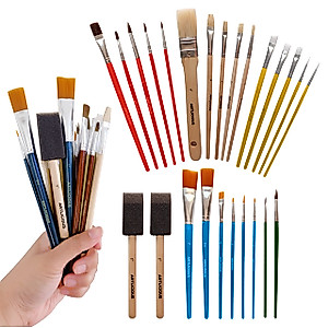 Artlicious Paint Brush Set - Pack of 25, Assorted Variety, All-Purpose Paint Brushes - Use with Acrylic, Oil, Watercolor, Gouache Paints, Face Nail Art, Miniature Detailing and Rock Painting