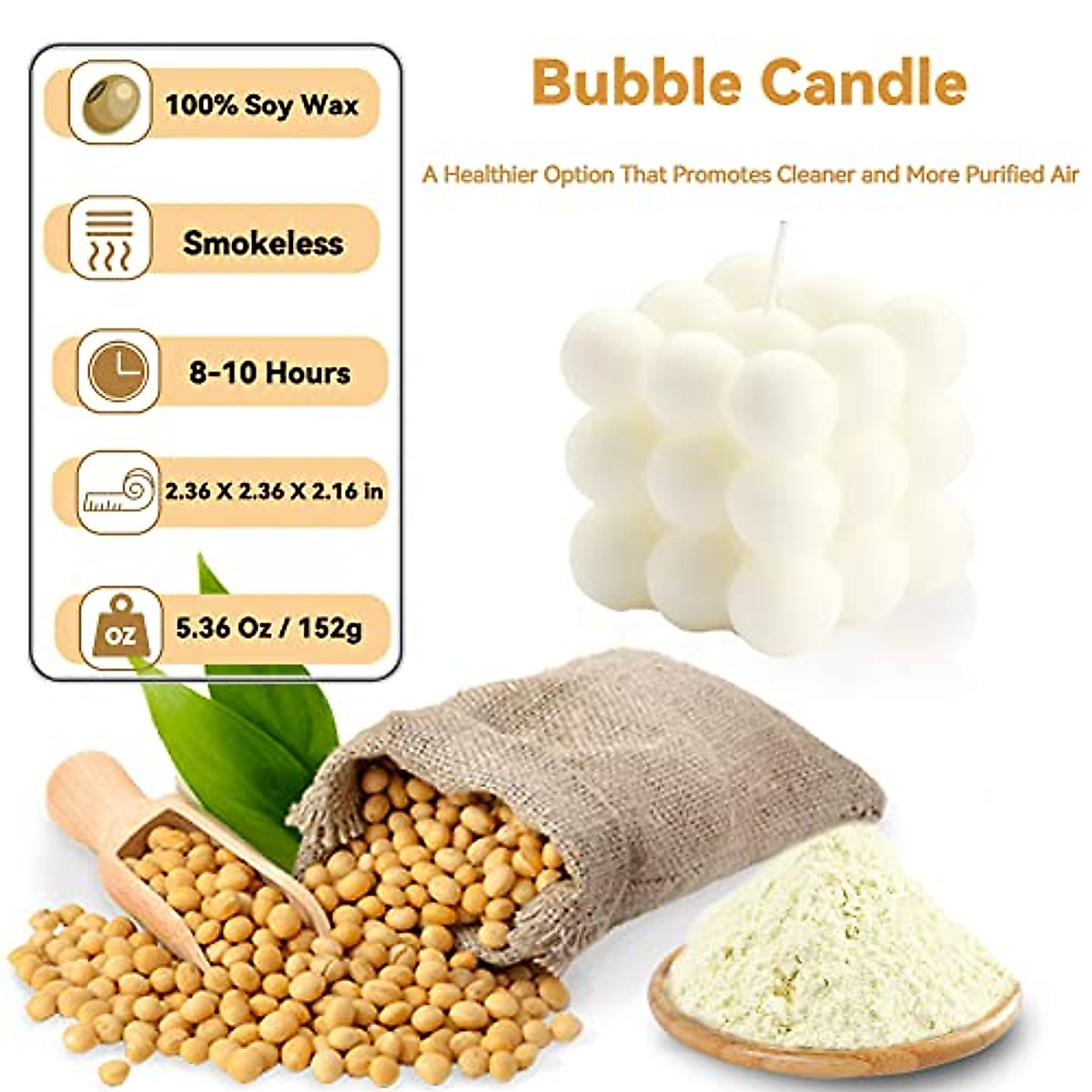 Scented Bubble Candles Gifts Set for Women, Large Candles for Home Decor Scented, 2 x 5.4 oz Soy Wax Aromatherapy Candles, Cube Aesthetic Candle, Ideal Gifts for Valentines Day, Mother's Day, Birthday