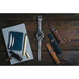 BARTON WATCH BANDS, 20mm Walnut Brown - Leather and Rubber Hybrid Watch Bands with Integrated Quick Release Spring Bars - 316L Stainless Steel - Choose Strap Color & Width