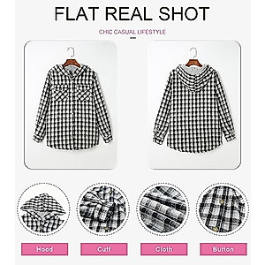 Dokotoo Womens Winter Plaid Jackets for Women Fashion Fall Button Down Long Sleeve Sherpa Shacket Jacket Women Fleece Hooded Coats Outerwear Oversized Flannel Shirts for Women with Pockets Black S