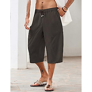 COOFANDY Capri Pants for Men Casual Cotton Linen Pants Elastic Baggy Capri Trousers Harem Capris, Dark Gray, XL