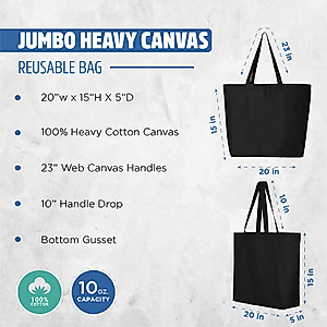 shop4ever Personalized Custom Design Your Own Jumbo Heavy Canvas Tote Reusable Shopping Bag 10 oz Black 1 Pack