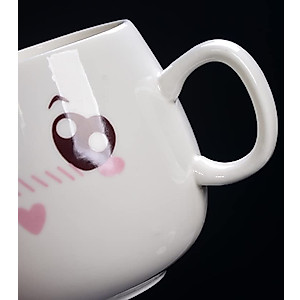 RYUHYF Ceramic cup, coffee cup, mug, ceramic cup with lid, tea cup with lid, coffee cup with lid and spoon，set of 1 (Cute cup(White+ lid + spoon))