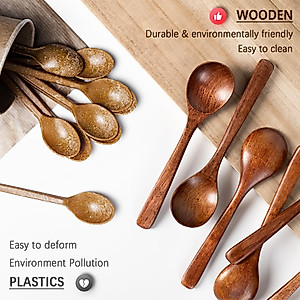 Hefild 7 PCS Wooden Spoons for Eating, 7 inch Wooden Honey Spoons for Tea, Wooden Teaspoons for Stirring Coffee, Hard Wood Table Spoons for Cooking, Small Serving Spoons for Soup, Desserts & Cereal