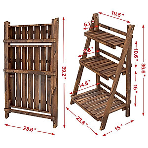 Yaheetech Folding Plant Stand Wooden Foldable Plant Shelf 3-Tier Flower Pot Stand Plants Display Shelf Rack Ladder Garden Indoors Outdoors 23.6 x 15 x 36.6in