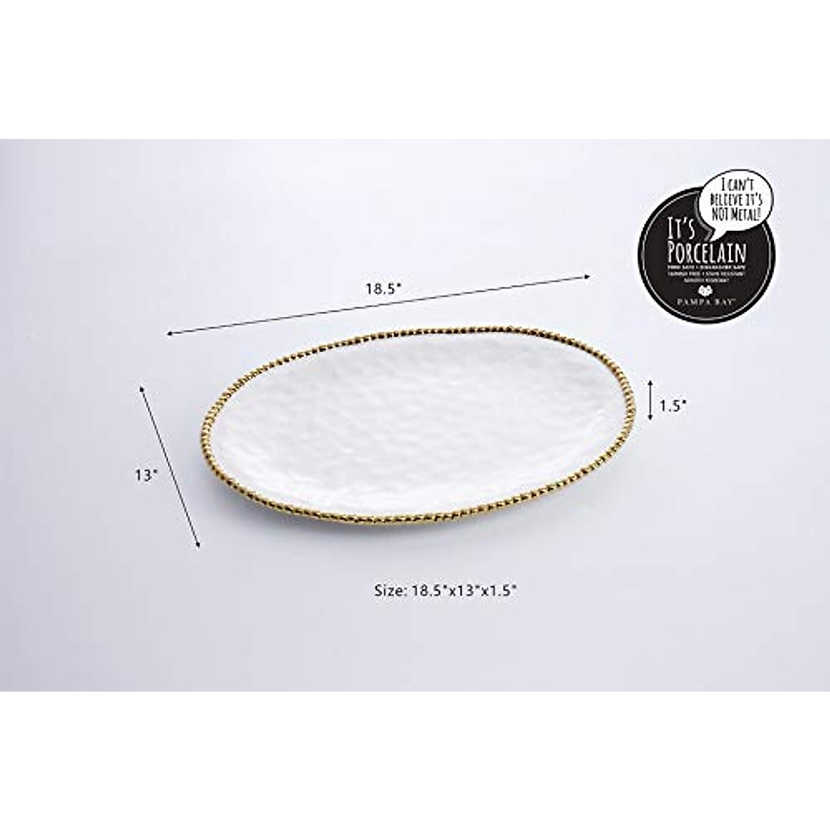 Pampa Bay Porcelain Large Oval Thanksgiving, Christmas, Hannukah, and Holiday and Party Serving Platter (White and Gold)