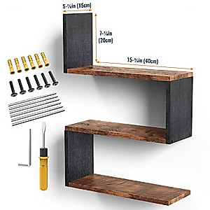 NiHome Floating Wall Shelves 3-Pack, Hanging Corner Shelves, Rustic Wood Book Shelves, Corner Bookshelf for Bedroom, Living Room, Bathroom, Wall Mounted Decor (Black & Brown)