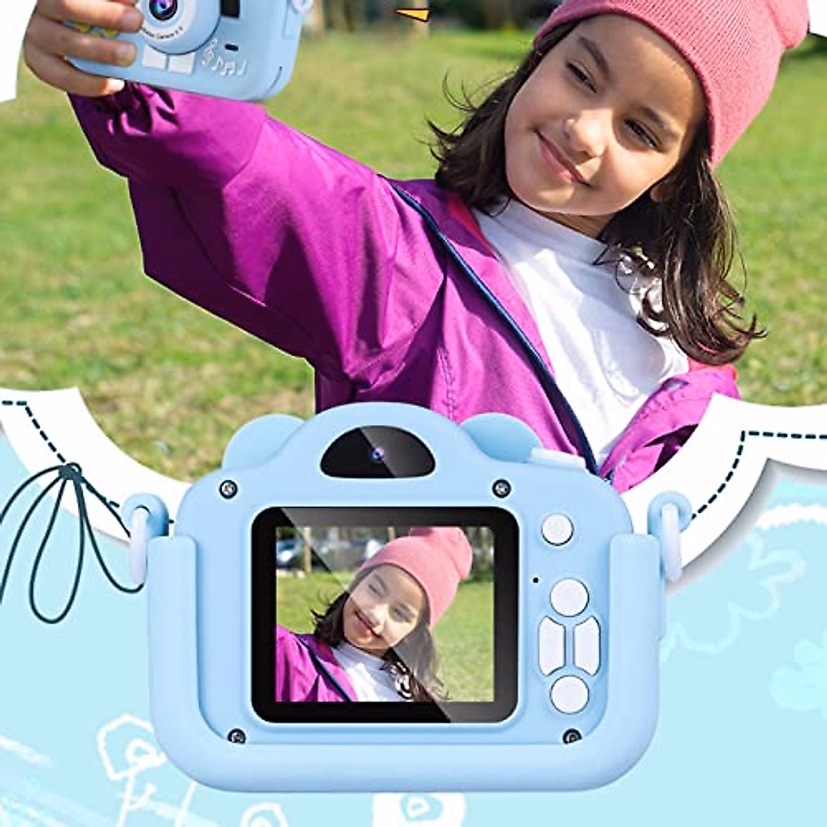01 02 015 Kids Cartoon Camera Toy, ABS Kids Photo Video Camera 2 Inch Screen for Gifts(Sky Blue)