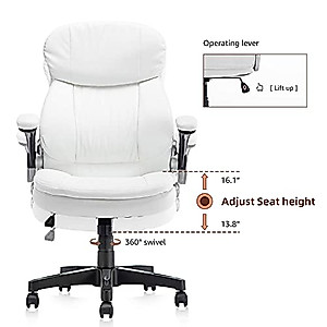 Seatingplus Home Office Chair High Back PU Leather Desk Chair Flip-up Armrests Ergonomic Computer Chair with Lumbar Support, White