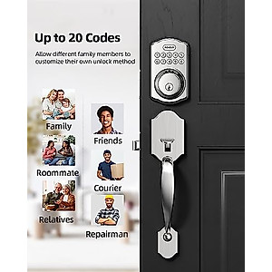 Revolo RE001 Electronic Keypad Deadbolt, Keyless Entry Door Lock, Keyed Entry, Auto Lock, Smart Lock with Handle, Front Door Handle Sets, Anti-Peeking Password, Satin Nickel