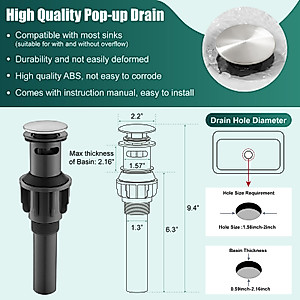 Heyalan Bathroom Sink Faucet Stainless Steel SUS304 Brushed Nickel Single Handle 1-3 Hole Hot and Cold Water Deck Mount Lavatory Faucet Kitchen Tap with Deck Plate and Drain