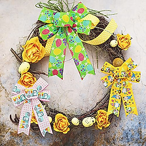 Easter Wired Edge Ribbon, 2.5 Inch x 26 Yards Easter Eggs Printed Ribbon Easter Truck Bunny Gnome Fabric Ribbons for Easter Wrapping Wreath Party Decoration DIY Craft Supplies