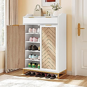 YITAHOME Shoe Cabinet Entryway with Doors, 5-Tier Shoe Storage Cabinet with Drawer, Large Capacity Wooden Shoes Rack Organizer for Entryway/Hallway/Closet & Living Room