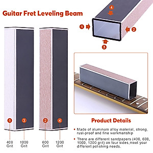 Tanstic 12Pcs Premium Guitar Luthier Tool Set Includes Fret Leveling Beam, 5Pcs Grinding File, Guitar Fret Crowning Luthier File, Fingerboard Guards and Cleaning Cloth for Guitar Bass Setup