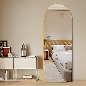 CONGUILIAO 64"x21" Full Length Mirror, Arched Floor Mirror, Full Body Mirror, Aluminum Frame Wall Mounted Mirror Dressing Mirror for Bedroom, Gold