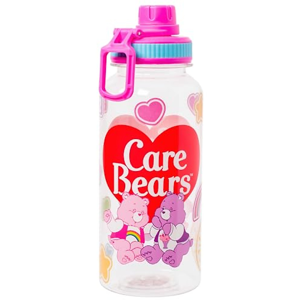 Silver Buffalo Care Bears Plastic Bottle with Sticker Set and Twist Spout Featuring Good Luck Bear, Grumpy Bear, Share Bear, and Cheer Bear, 32 Ounces
