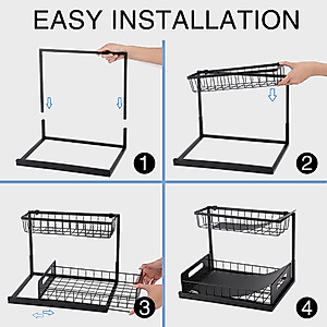 Aoche Under Sink Organizer, 2-Tier Metal Under Cabinet Organizer Pull Out Bathroom Organizer L Shape Undersink Organizers and storage for Kitchen Bathroom Storage Home Organization
