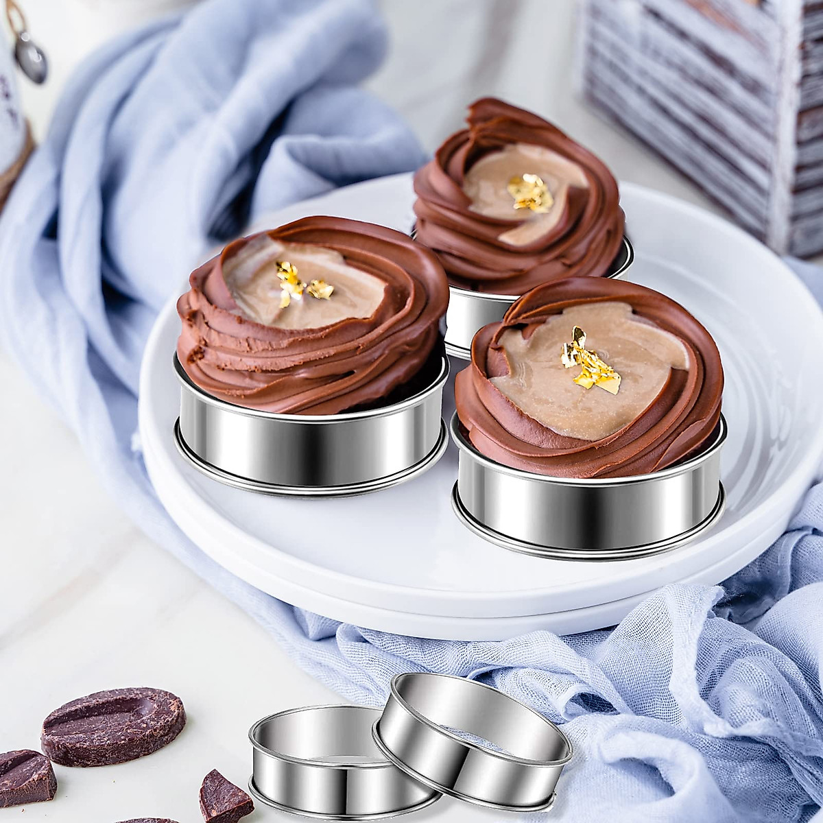 8 Pack English Muffin Rings Crumpet Ring,Double Rolled Stainless Steel Crumpet Rings Non Stick Metal Round Egg Ring Mold or Home Food Making Baking Tool（3.4 Iinch)