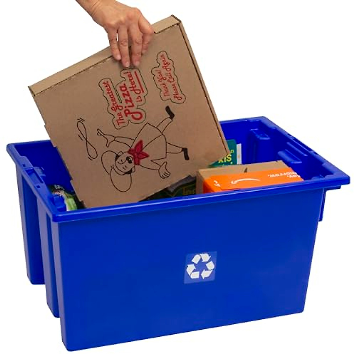 ReadySpace 3-Pack Commercial Industrial Heavy Duty Stackable Large Capacity Recycling Bin Box Containers, 13 Gallon 23-1/2-Inch x 15-1/2-Inch x 12-Inch, Blue