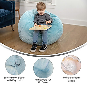 Flash Furniture Dillon Small Teal Furry Bean Bag Chair for Kids and Teens