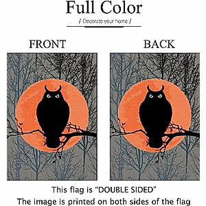 MEHOTOP Owl Halloween House Flag 28 x 40 Double Sided for Outside Large Garden Yard Flags Orange Full Moon Moonlight Burlap Vertical Banner Seasons Decor for Outdoor Lawn Holiday Wall Door Decoration