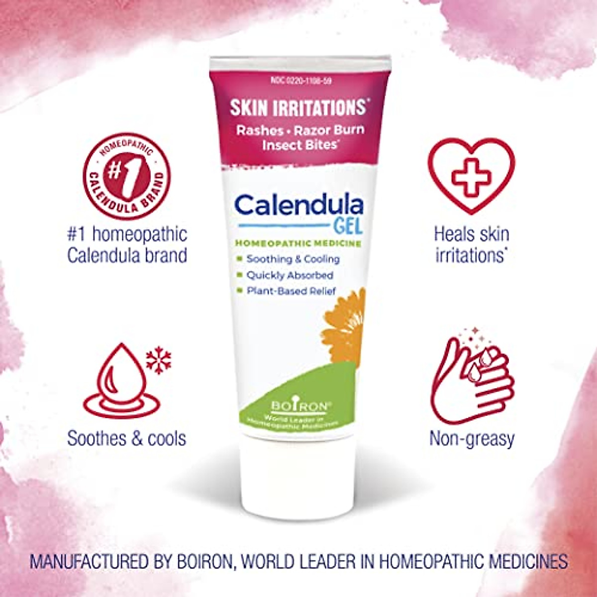 Boiron Calendula Gel for Relief from Rashes, Razor Burn, Insect Bites, or Sunburns - Non-Greasy and Fragrance-Free - 1.5 oz