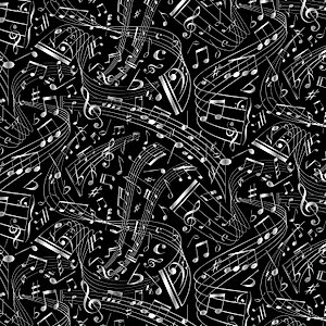 Timeless Treasures Music Black Swirling Music Notes Premium Quality 100% Cotton Fabric by The Yard.