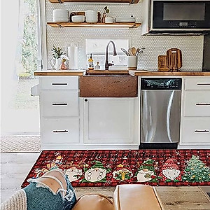 Christmas 2Pcs Kitchen Rugs Anti Fatigue Kitchen Mat Non Slip Rug Runner Comfort Standing Floor Mats Kitchen Carpet Set for Sink Laundry - Christmas Red Truck Pull Gnome Xmas Tree Red Buffalo Plaid
