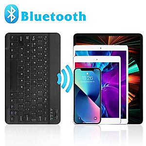 Ultra-Slim Rechargeable Bluetooth Keyboard Compatible with Microsoft Surface Duo and Other Bluetooth Enabled Devices Including All iPads, iPhones, Android Tablets, Smartphones, Windows pc, Black