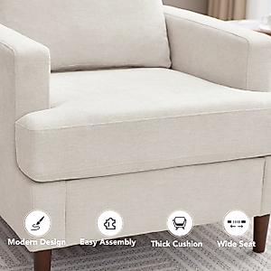 Weture Mid-Century Accent Chair,Modern Linen Fabric Armchair for Living Room,Comfy Upholstered Reading Accent Chairs for Bedroom,Single Sofa Chair with Wood Legs (Beige, 1 Pack)