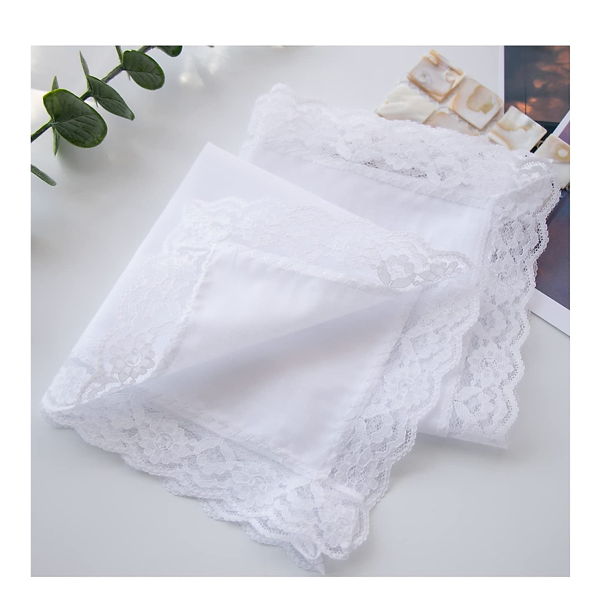 Lace White 100% Cotton Handkerchiefs Hankies for Women Wedding Gift White 3Pieces