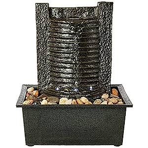 Indoor Fountain with LED Lights – Lighted Tabletop Water Feature with Stone Wall and Soothing Sound – Zen Décor for Home or Office by Pure Garden