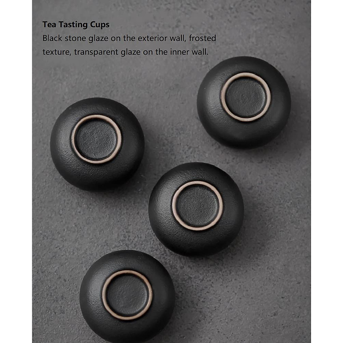 TRENDVEI Japanese Coarse Pottery Tea Set, Chinese Kungfu Loop-Handled Teapot with Infuser, 4 Cups and 1 Tea Tray