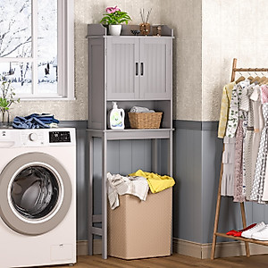 VEIKOUS Over The Toilet Storage Bathroom Organizer and Small Freestanding Cabinet W/Adjustable Shelf & Storage Rack, Bathroom Space Saver, Grey