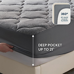 SLEEP ZONE Queen Mattress Pad, Pillow Top Mattress Topper, Jersey Knit Mattress Cover, Plush Mattress Protector, Elastic Fitted Mattress Encasement, Machine Washable (Queen, Grey)