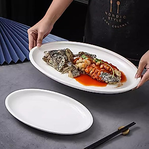 Dinner Plates Set Fish Plate Household Steamed Fish Plate Large Hotel Restaurant Commercial Tableware Oval Dish Kitchen Salad Bowl (Size : Small)