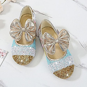 BODOAO Girls Baby Shoes Sequin Rhinestone Bow Sandals Dancing Shoes Infant Pearl Bling Shoes Single Kids (A1-Gold, 2 Big Kids)