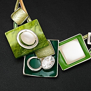 CSY Fashion Oval Crystal Opals Statement Bib Necklace Earrings Silver Plated Bohemian Costume Jewelry Set Gifts for Women (green)